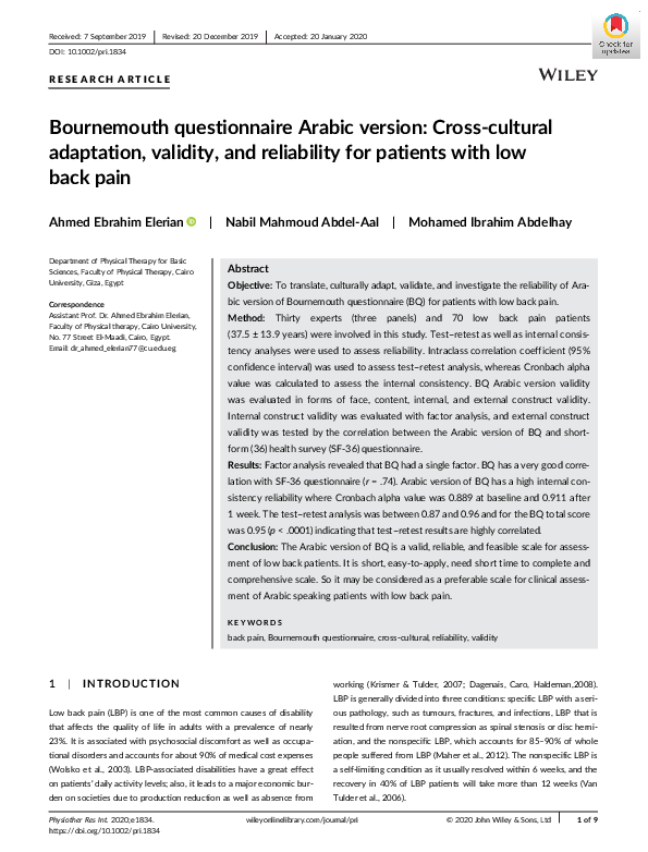 (PDF) Bournemouth questionnaire Arabic version: Cross‐cultural ...