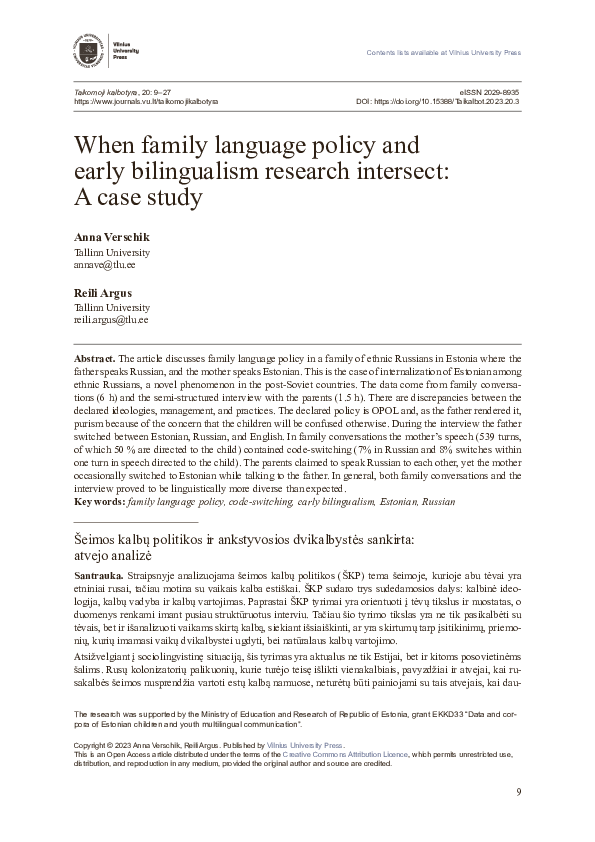 (PDF) When family language policy and early bilingualism research ...