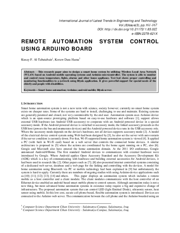 (PDF) REMOTE AUTOMATION SYSTEM CONTROL USING ARDUINO BOARD