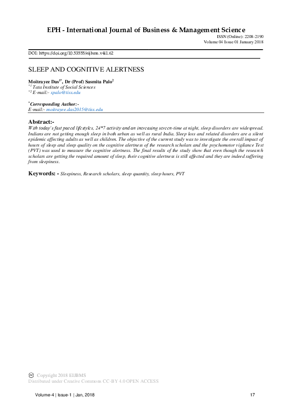 (PDF) Sleep and Cognitive Alertness