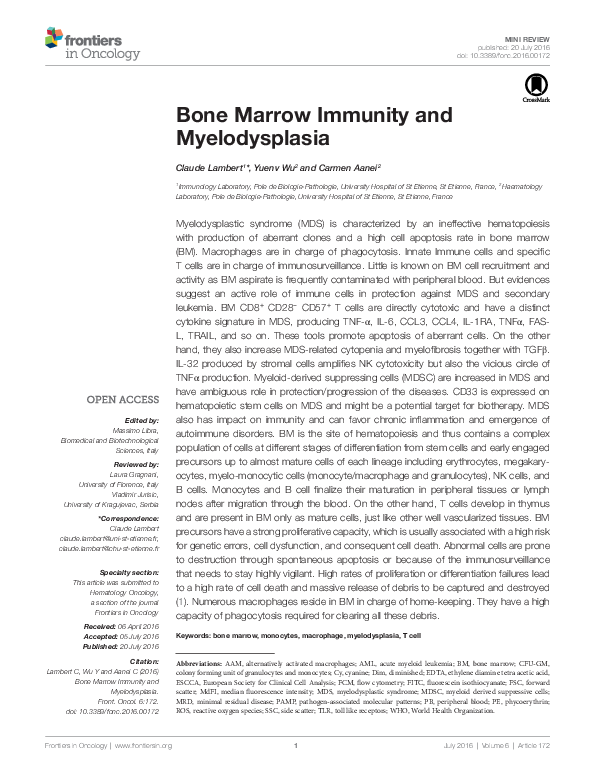 (PDF) Bone Marrow Immunity and Myelodysplasia