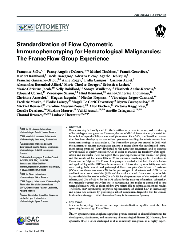 (PDF) Standardization of Flow Cytometric Immunophenotyping for Hematological Malignancies: The ...