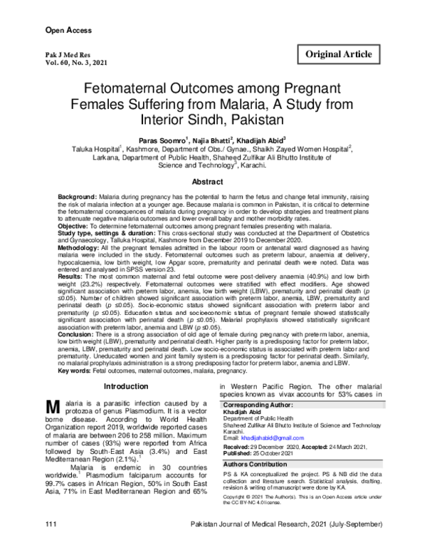 (PDF) Fetomaternal Outcomes among Pregnant Females Suffering from ...