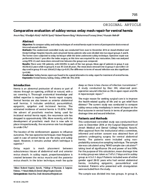 (PDF) Comparative evaluation of sublay versus onlay mesh repair for ...