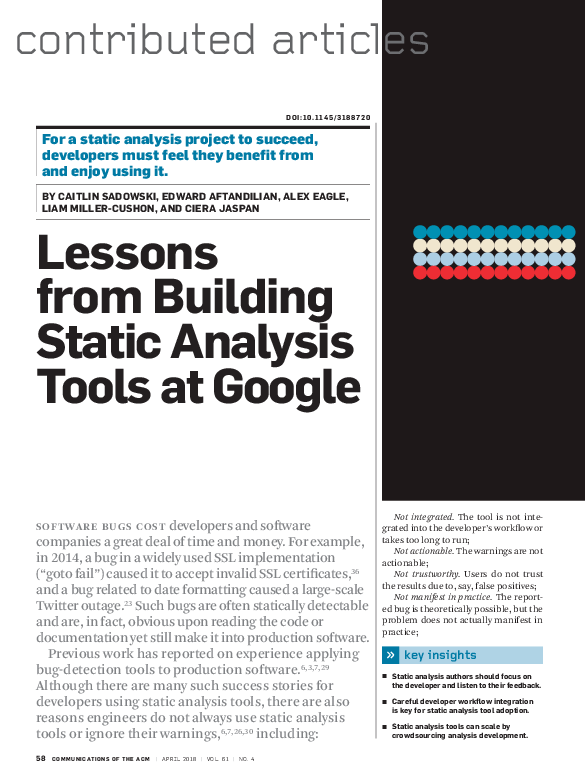 (PDF) Lessons from building static analysis tools at Google