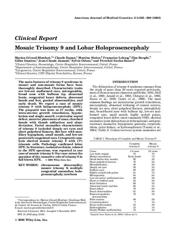 (PDF) Mosaic trisomy 9 and lobar holoprosencephaly | Martine SINICO ...