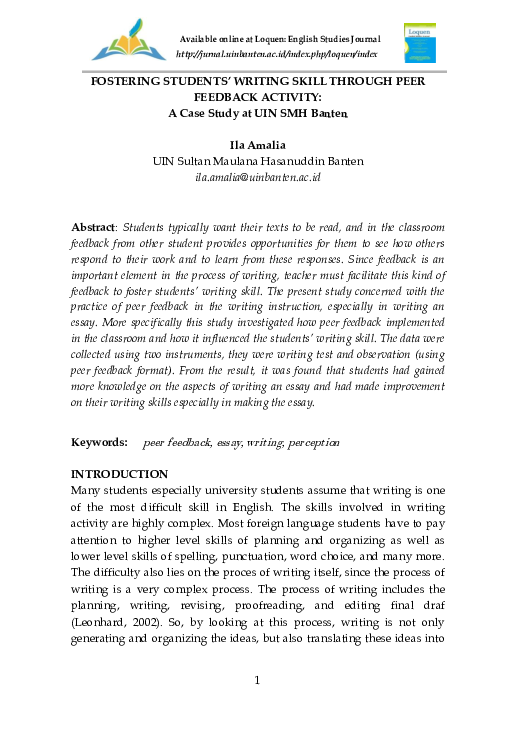 (PDF) Fostering Students’ Writing Skill through Peer Feedback Activity ...
