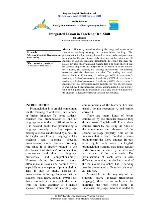 (PDF) Integrated Lesson in Teaching Oral Skill