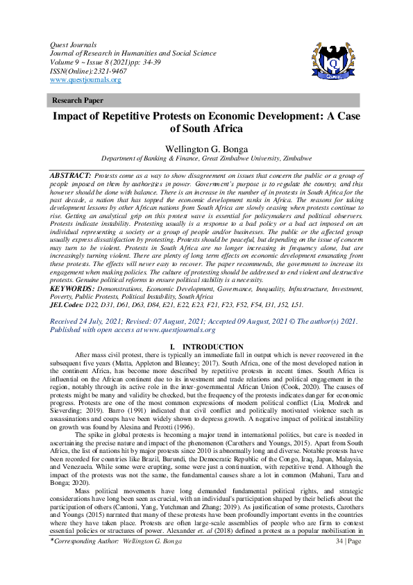(PDF) Impact of Repetitive Protests on Economic Development: A Case of ...