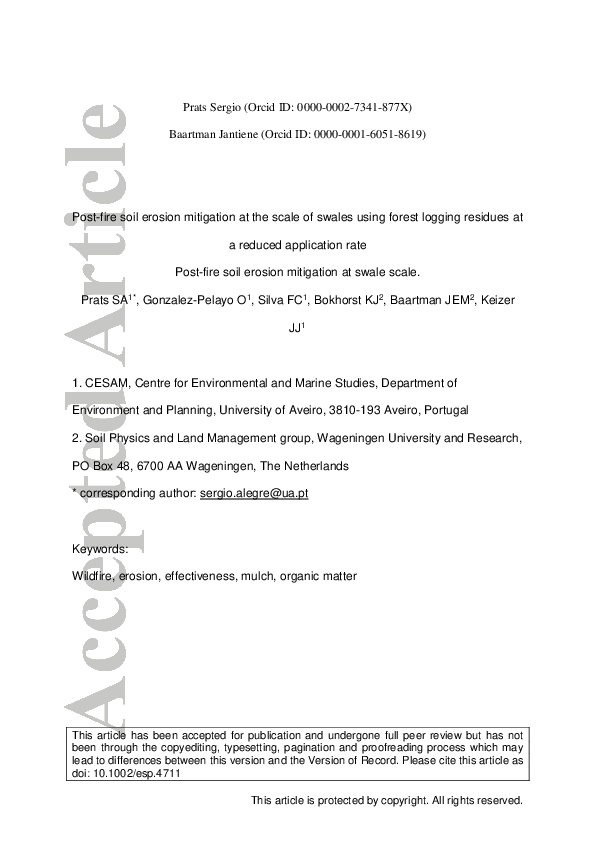 (PDF) Post‐fire soil erosion mitigation at the scale of swales using ...