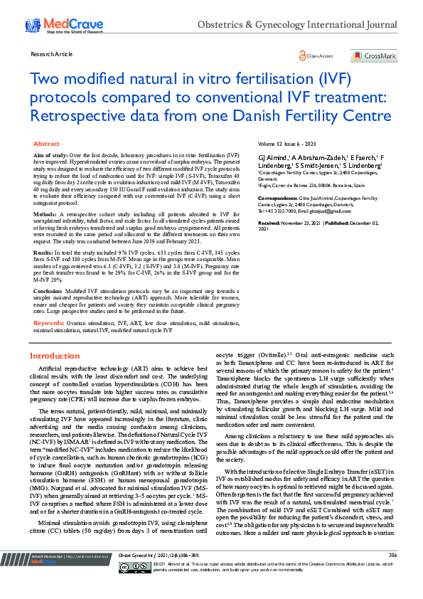 (PDF) Two modified natural in vitro fertilisation (IVF) protocols ...