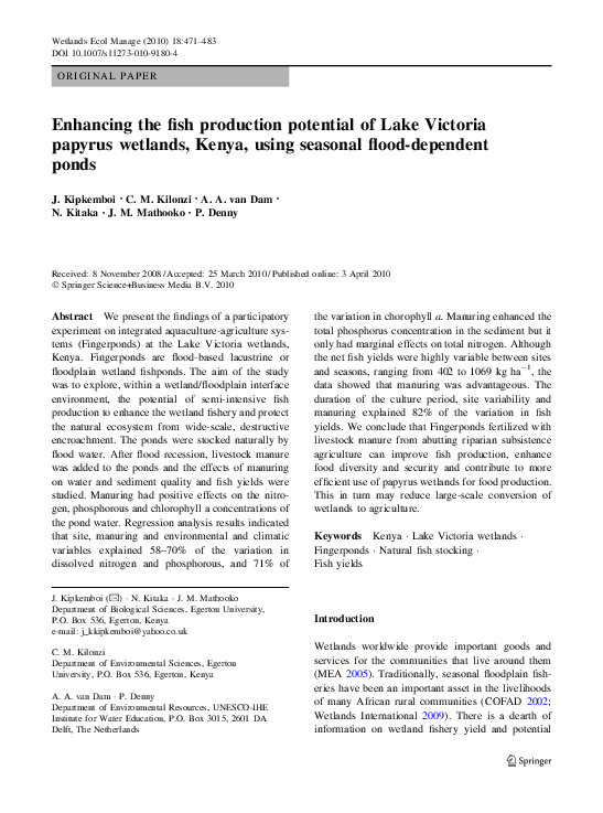 (PDF) Enhancing the fish production potential of Lake Victoria papyrus ...