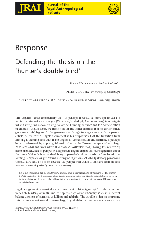 (PDF) Defending the thesis on the ‘hunter's double bind’