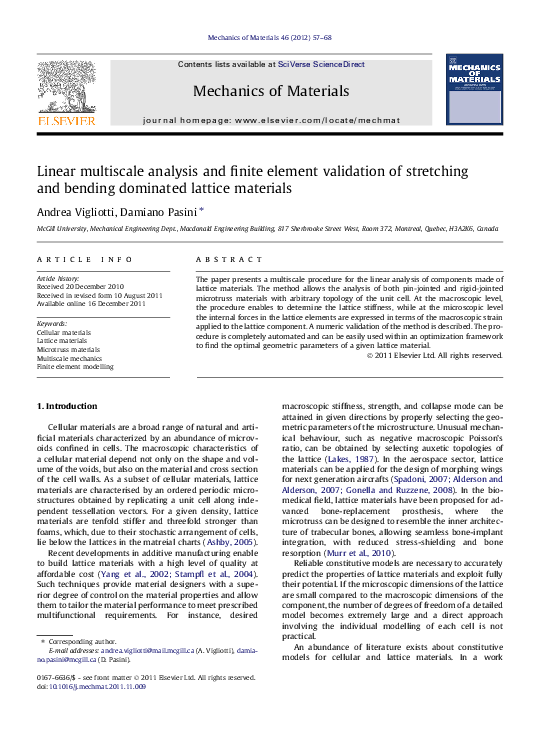 (PDF) Linear multiscale analysis and finite element validation of stretching and bending ...