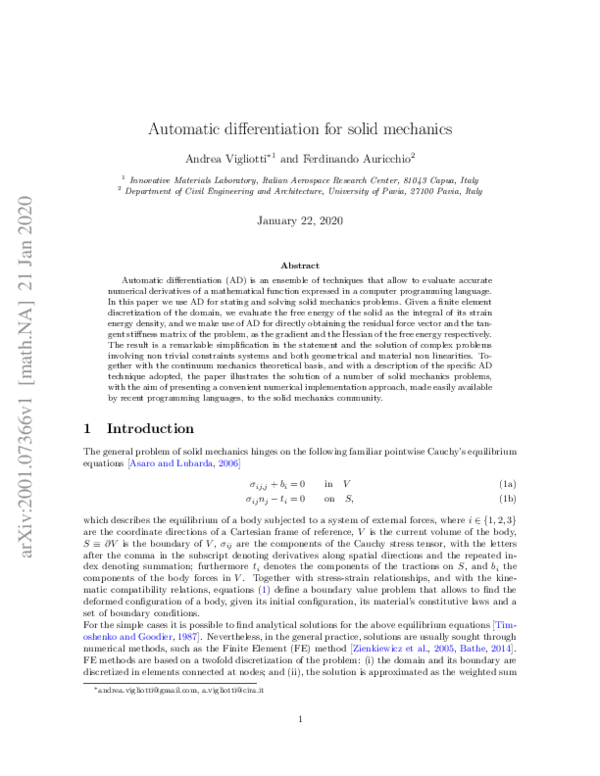 (PDF) Automatic Differentiation for Solid Mechanics