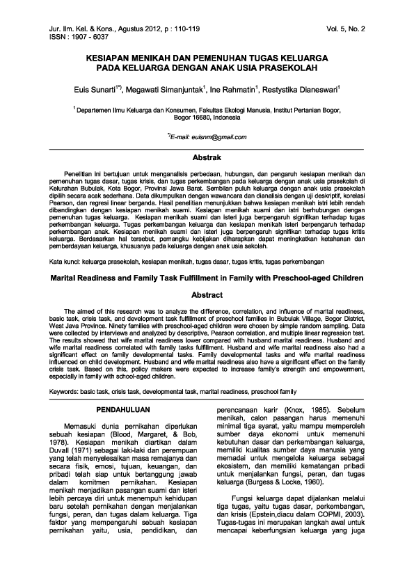 (PDF) Kesiapan Menikah dan Pemenuhan Tugas Keluarga pada Keluarga dengan Anak Usia Prasekolah