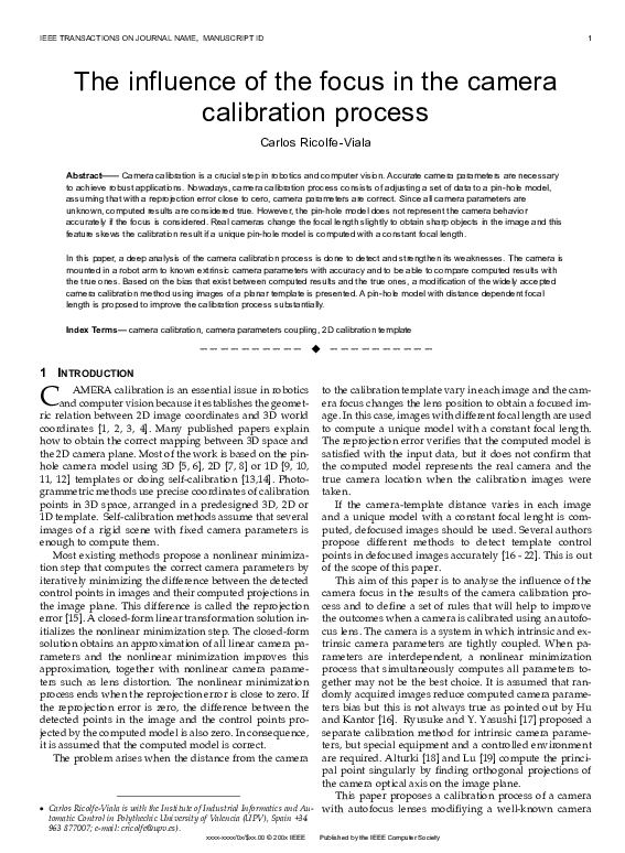 (PDF) The influence of the focus in the camera calibration process ...