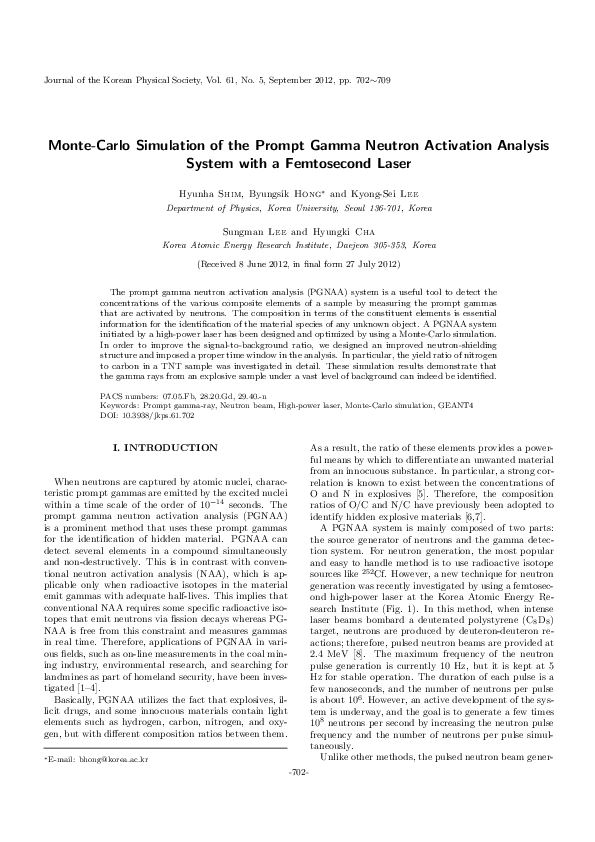 (PDF) Monte-carlo simulation of the prompt gamma neutron activation analysis system with a ...