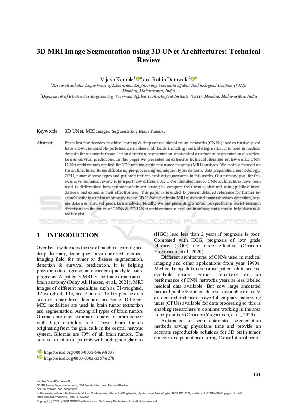 (PDF) 3D MRI Image Segmentation using 3D UNet Architectures: Technical ...