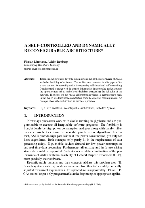 (PDF) A Self-Controlled and Dynamically Reconfigurable Architecture ... (PDF) A Self-Controlled and Dynamically Reconfigurable Architecture ...
