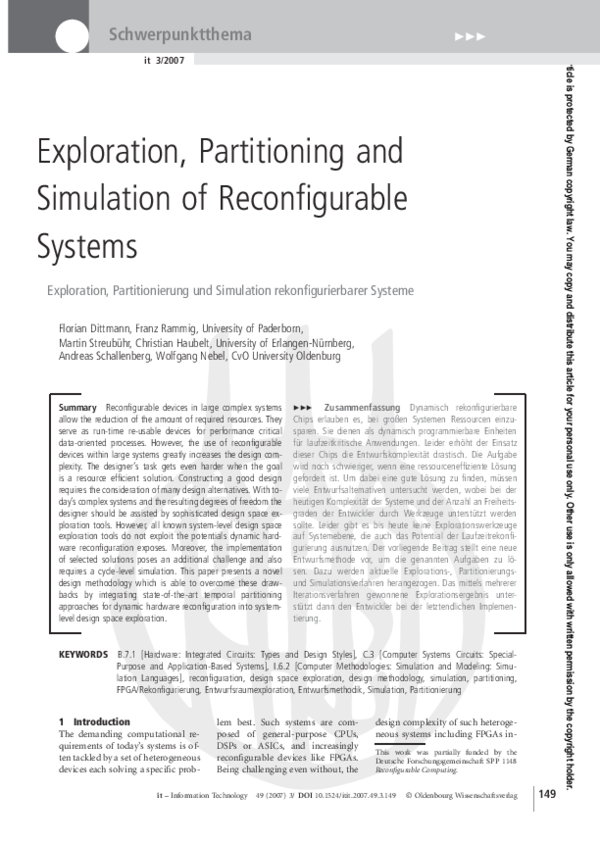 (PDF) Exploration, Partitioning and Simulation of Reconfigurable Systems (Exploration ...