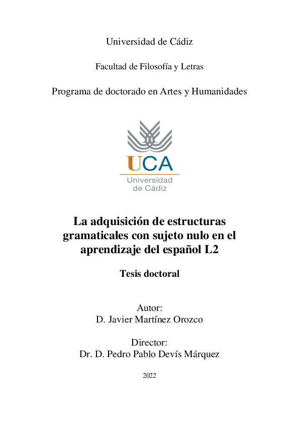 (PDF) La adquisición de estructuras gramaticales con sujeto nulo en el ...