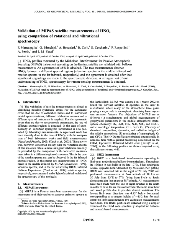 (PDF) Validation of MIPAS satellite measurements of HNO 3 using comparison of rotational and ...