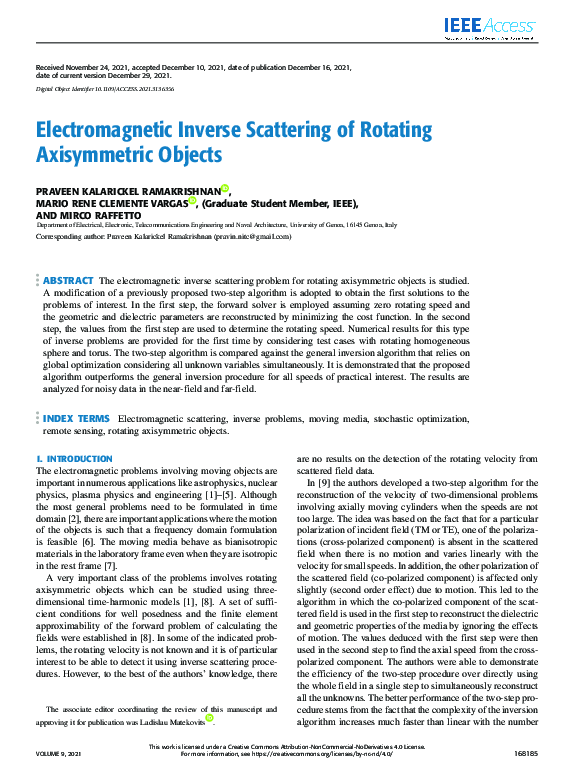 (PDF) Electromagnetic Inverse Scattering of Rotating Axisymmetric Objects