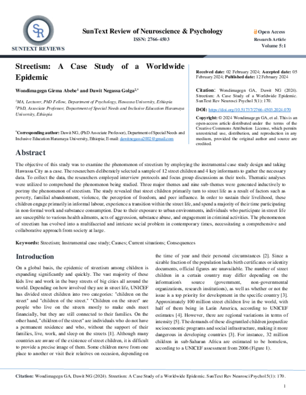(PDF) Streetism: A Case Study of a Worldwide Epidemic