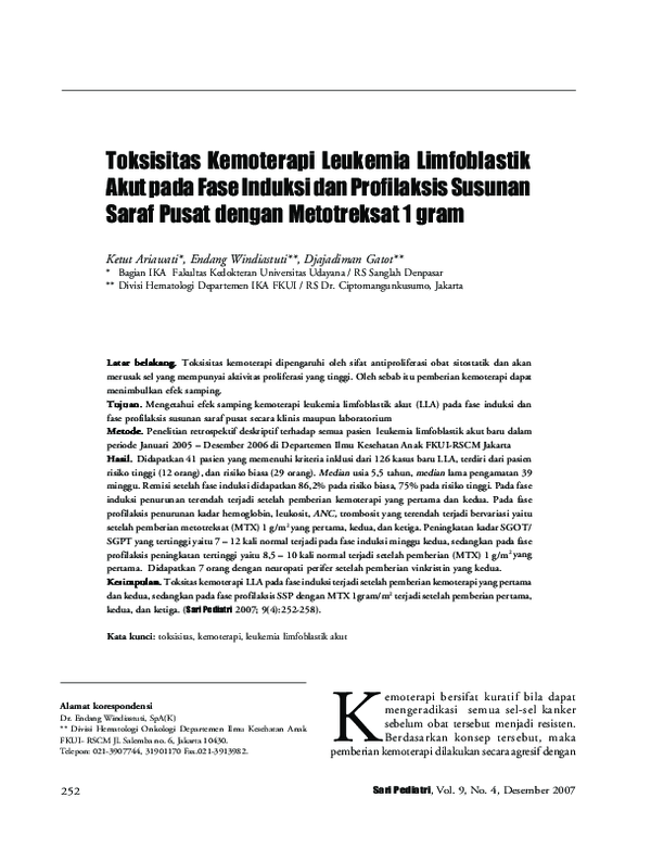 (PDF) Toksisitas Kemoterapi Leukemia Limfoblastik Akut pada Fase ...