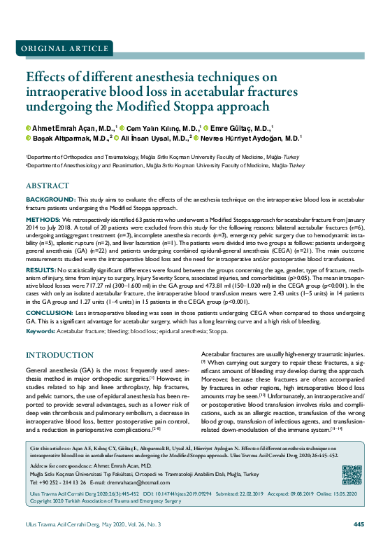 (PDF) Effects of Different Anesthesia Techniques on Intraoperative ...