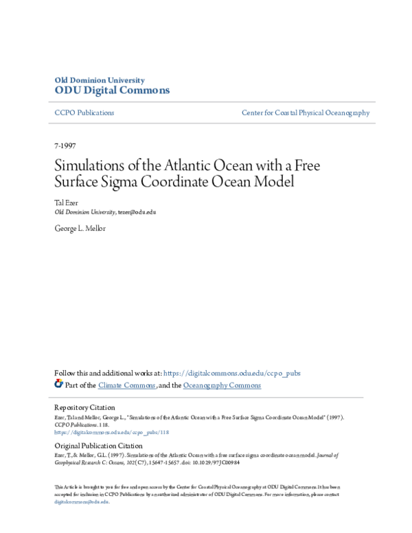 (PDF) Simulations of the Atlantic Ocean with a free surface sigma coordinate ocean model