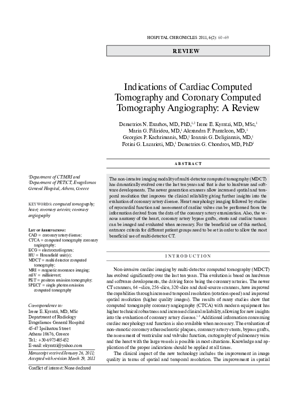 (PDF) Indications of Cardiac CT and Coronary CT angiography: A Review