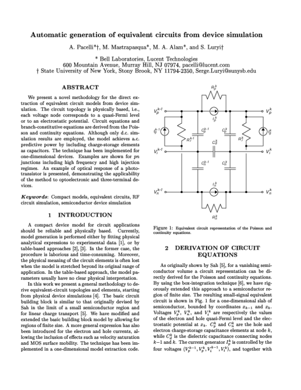 (PDF) Automatic generation of equivalent circuits from device simulation