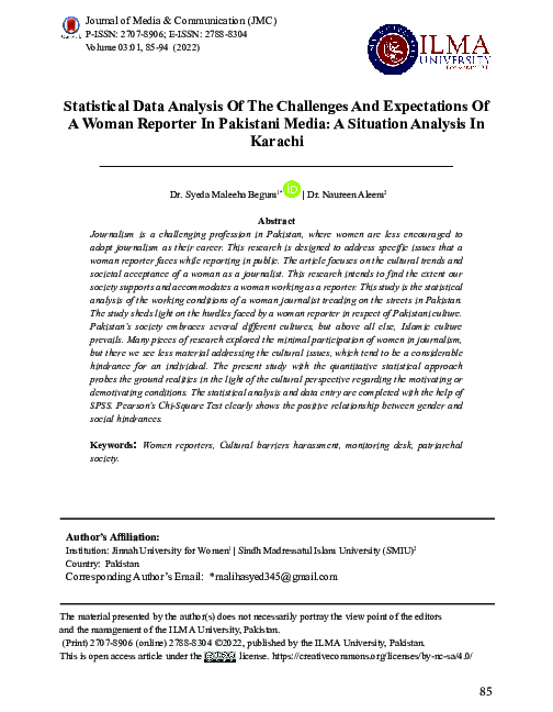 (PDF) Statistical Data Analysis Of The Challenges And Expectations Of A Woman Reporter In ...