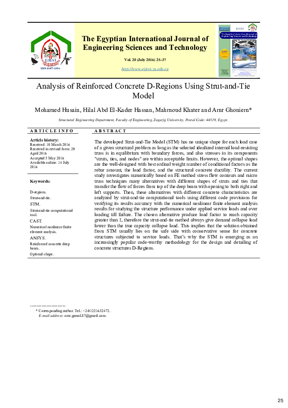 (PDF) Analysis of Reinforced Concrete D-Regions Using Strut-and-Tie Model