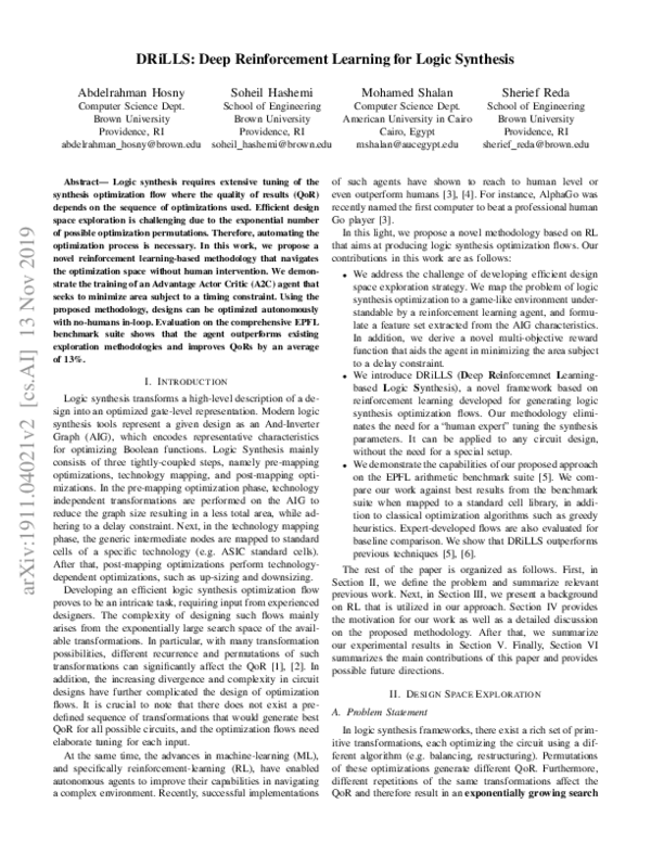 (PDF) DRiLLS: Deep Reinforcement Learning for Logic Synthesis