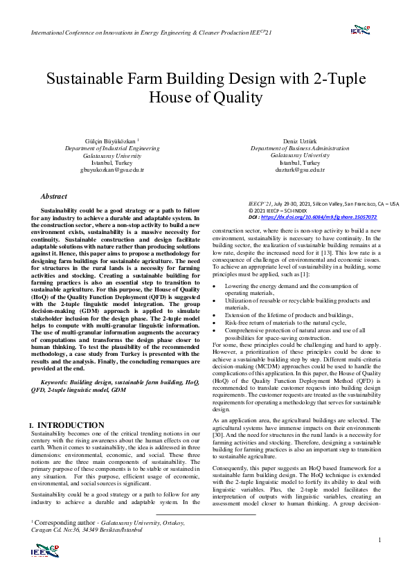 (PDF) Sustainable Farm Building Design with 2-Tuple House of Quality