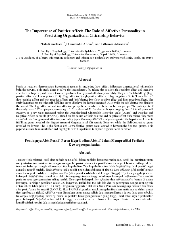 (PDF) The Importance of Positive Affect: The Role of Affective ...