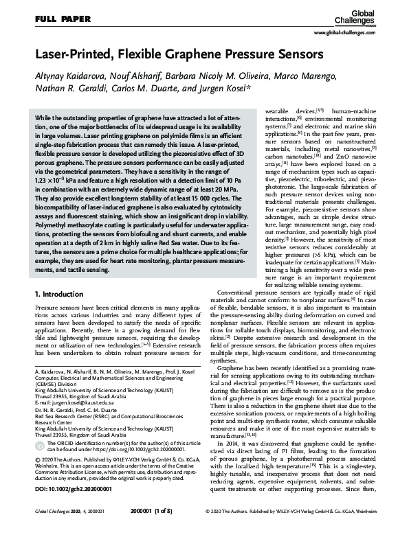 (PDF) Laser‐Printed, Flexible Graphene Pressure Sensors