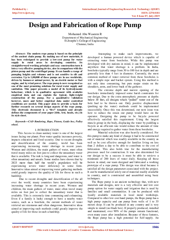 (PDF) Innovative Rope Pump Design for Rural Water Supply