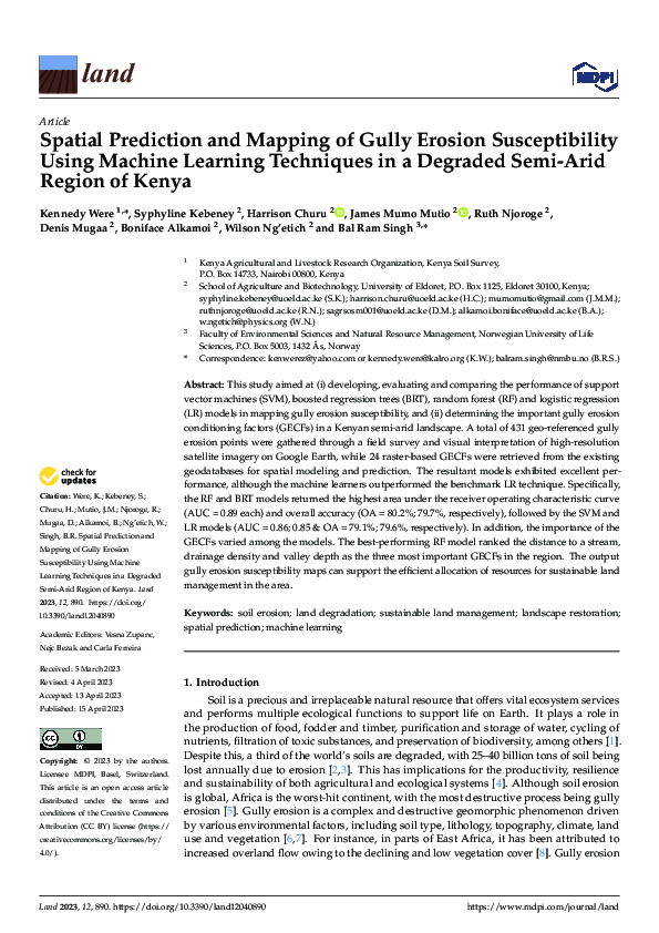 Pdf Spatial Prediction And Mapping Of Gully Erosion Susceptibility Using Machine Learning