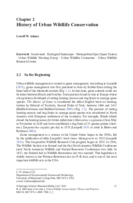 (PDF) History of Urban Wildlife Conservation