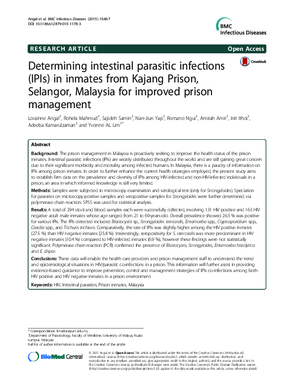 (PDF) Determining intestinal parasitic infections (IPIs) in inmates ...