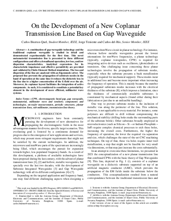 (PDF) On the development of a new coplanar transmission line based on ...