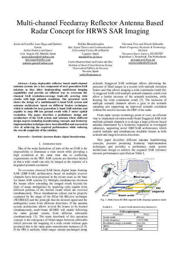 (PDF) Multi-channel Feedarray Reflector Antenna Based Radar Concept for HRWS SAR Imaging