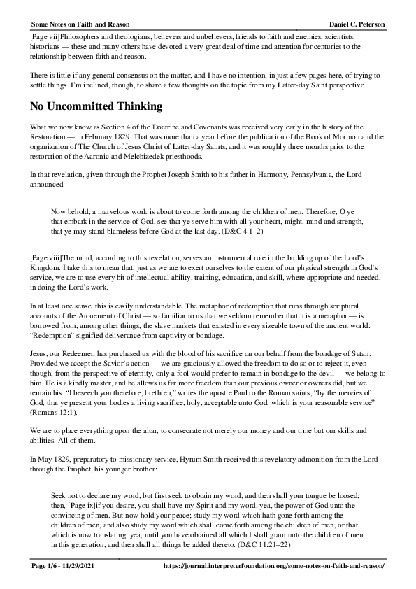 (PDF) Some Notes on Faith and Reason