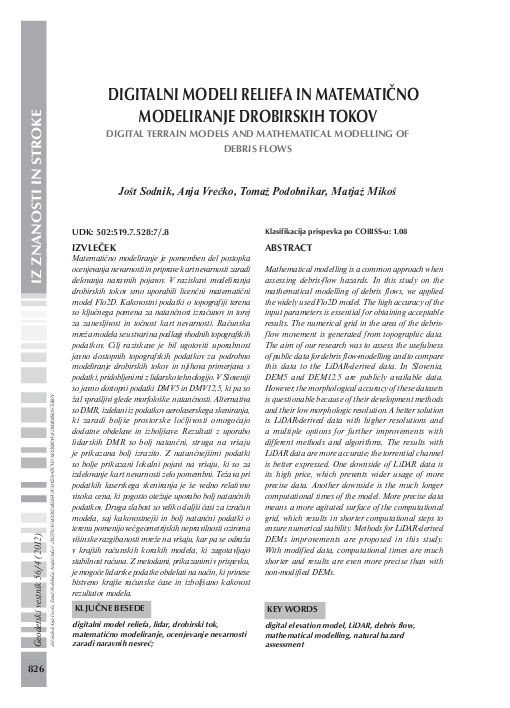 (PDF) Digital terrain models and mathematical modelling of debris flows | Jošt Sodnik - Academia.edu
