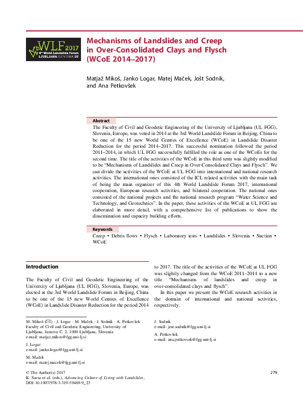 (PDF) Mechanisms of Landslides and Creep in Over-Consolidated Clays and Flysch (WCoE 2014–2017)