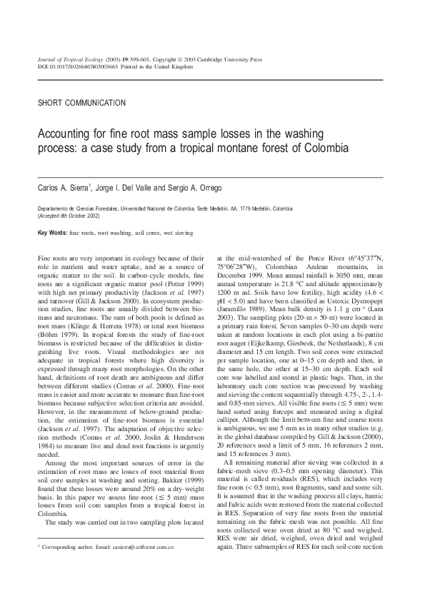 (PDF) Accounting for fine root mass sample losses in the washing ...
